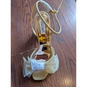 Badgley Mischka | Shoes | Badgley Mischka Gold Tess Sandals Heels Sz 9 ...